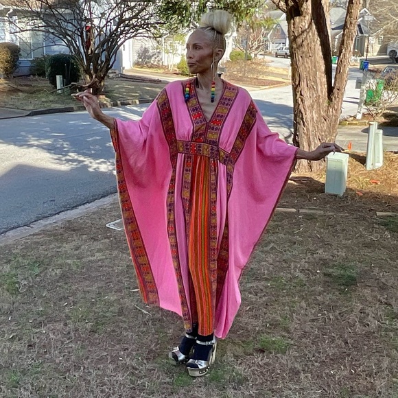 Vintage | Dresses | Rare Georgie Keyloun Vintage Caftan Mrs Roper Pink ...